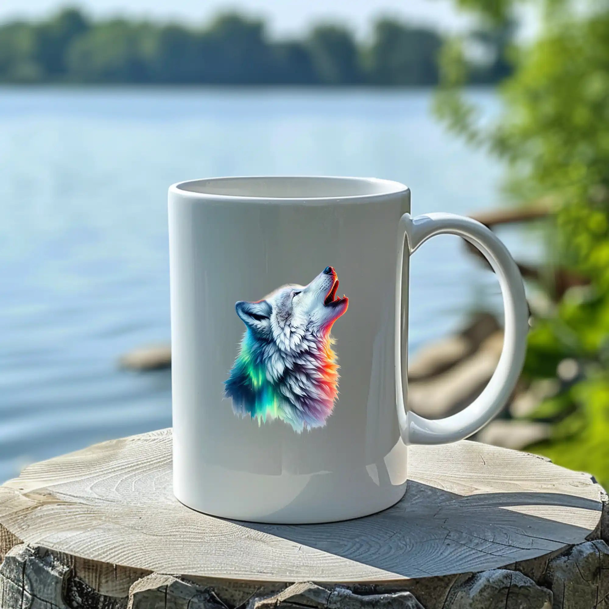 Permanent Sticker Wolf Polarlichtgesang